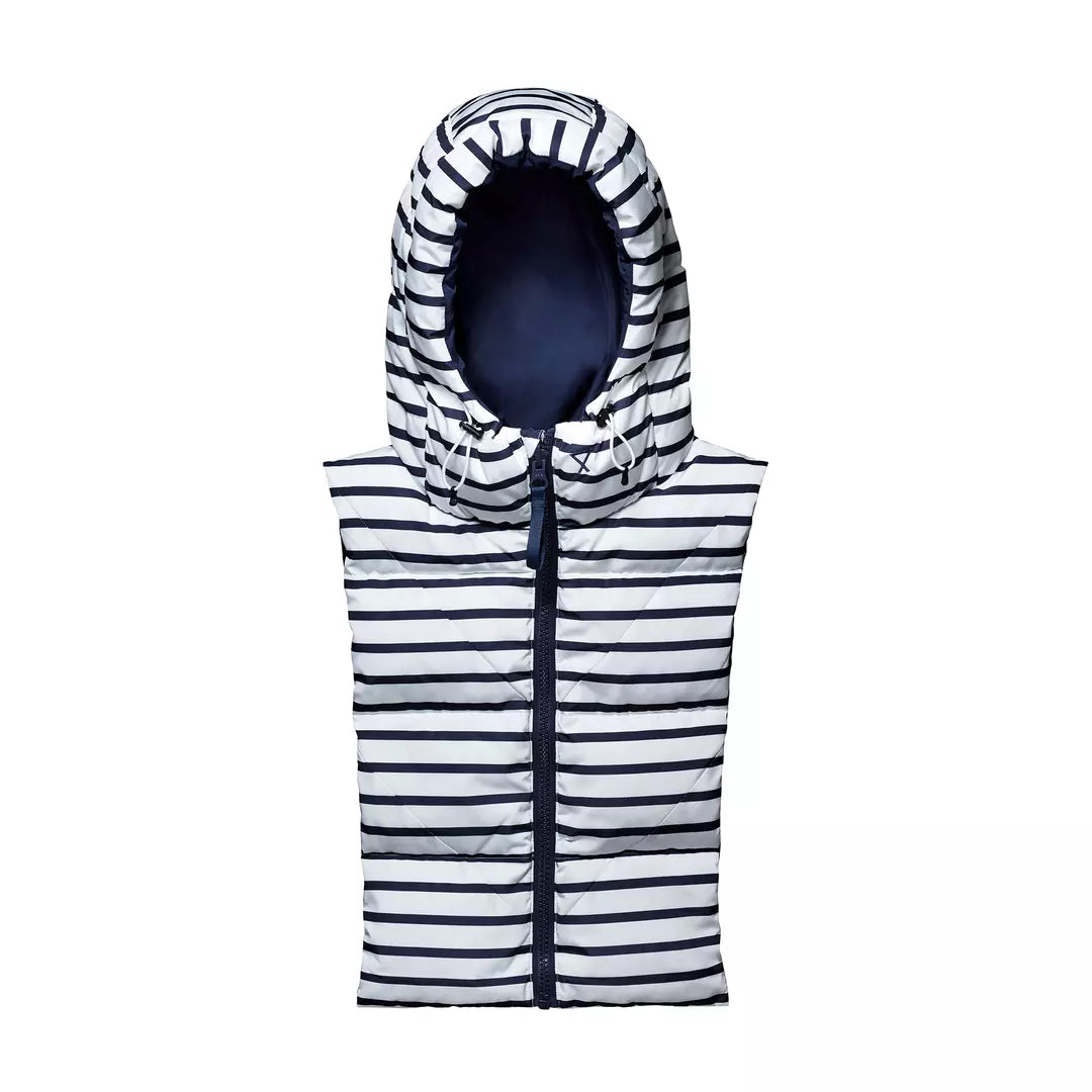 Capuche doudoune Fudoon réversible rayures marinière bleu marine et blanc